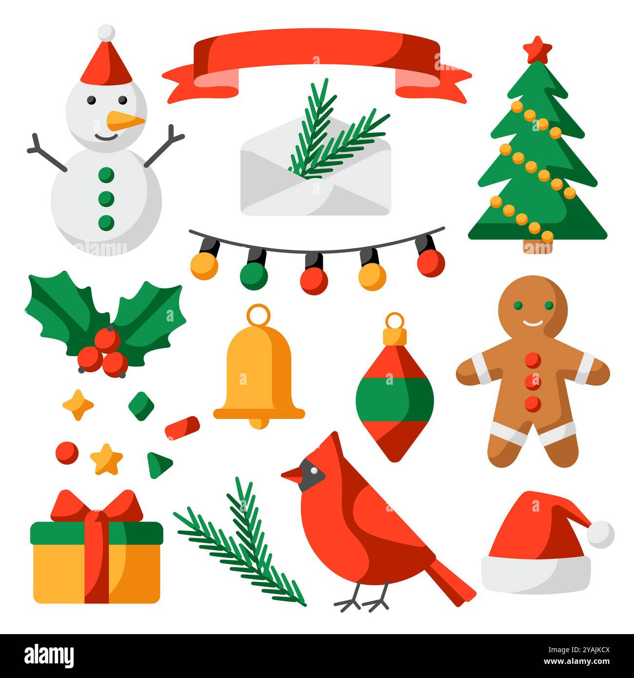 Set of Merry Christmas objects. Holiday items in cartoon style Stock ...