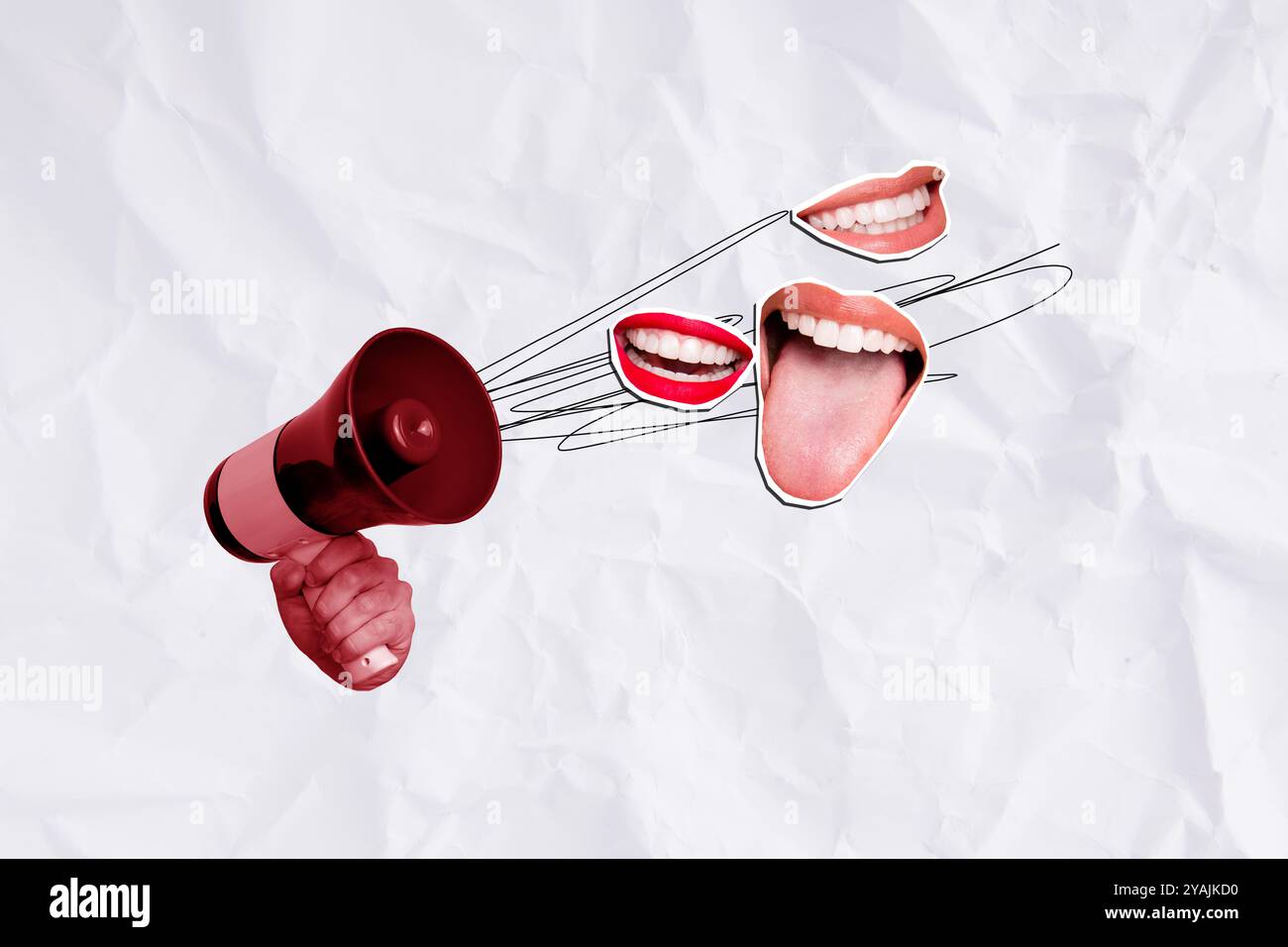 Creative collage woman face fragments mouth psychedelic weird concept ...
