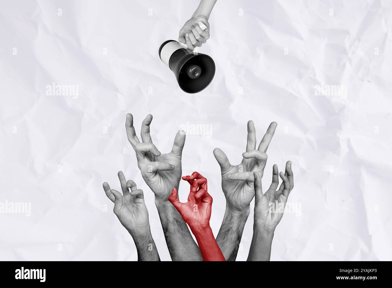 Collage 3d image of pinup pop retro sketch of megaphone announce sales ...