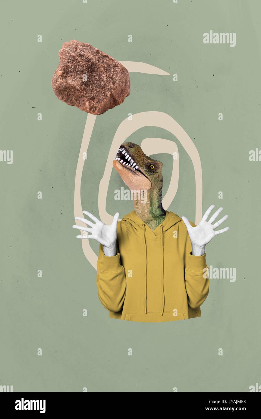 Composite collage picture image of funny dinosaur scared falling meteor ...