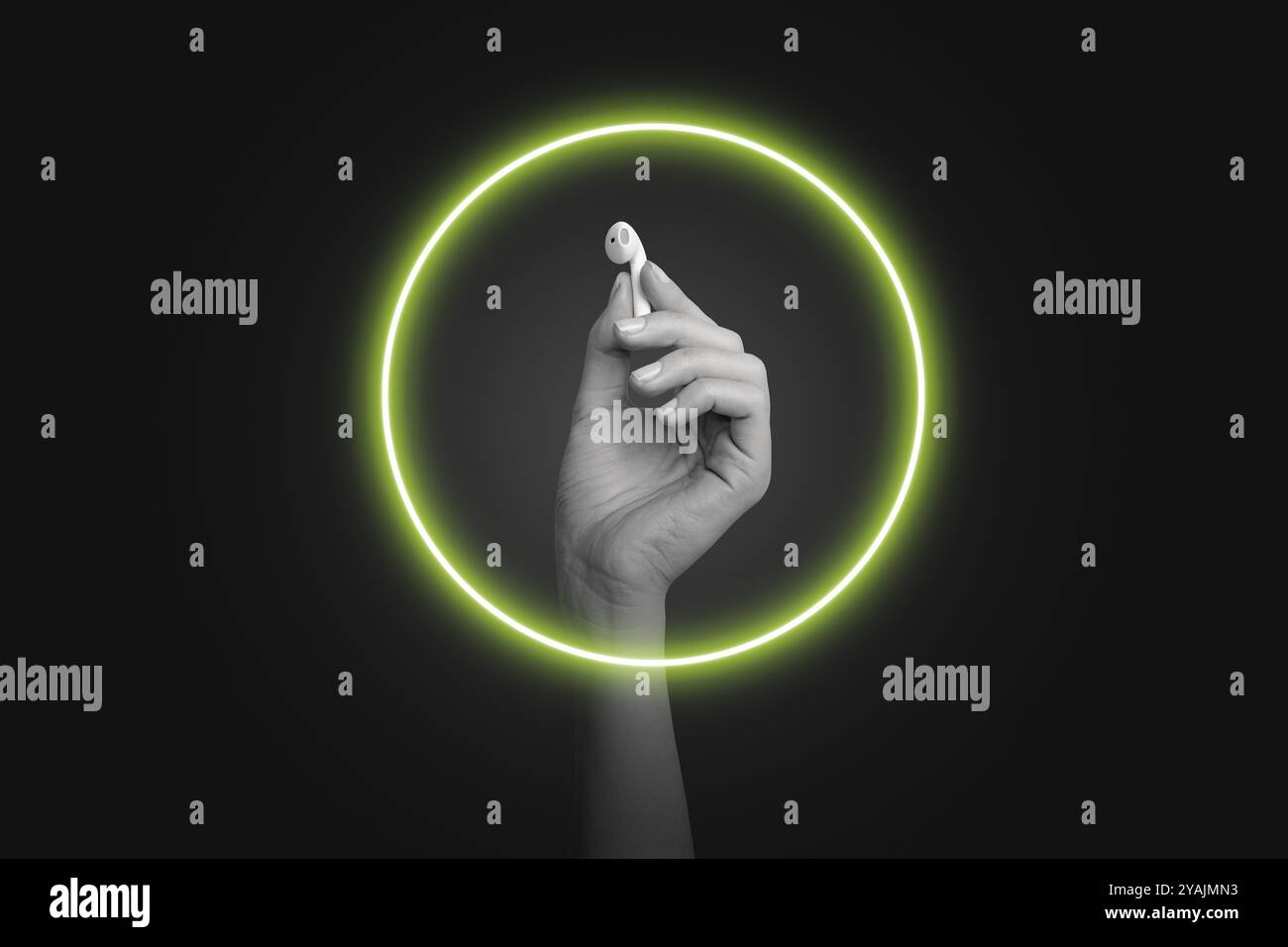 Trend artwork sketch image collage of dark background neon light lamp ...