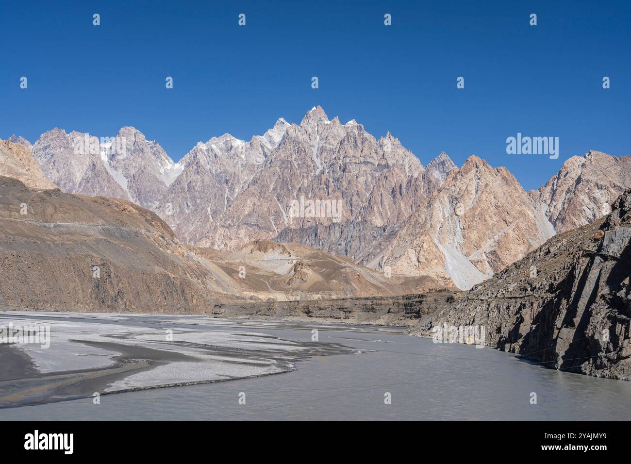 Scenic landscape view of Tupopdan peak aka Passu cathedral or Passu ...