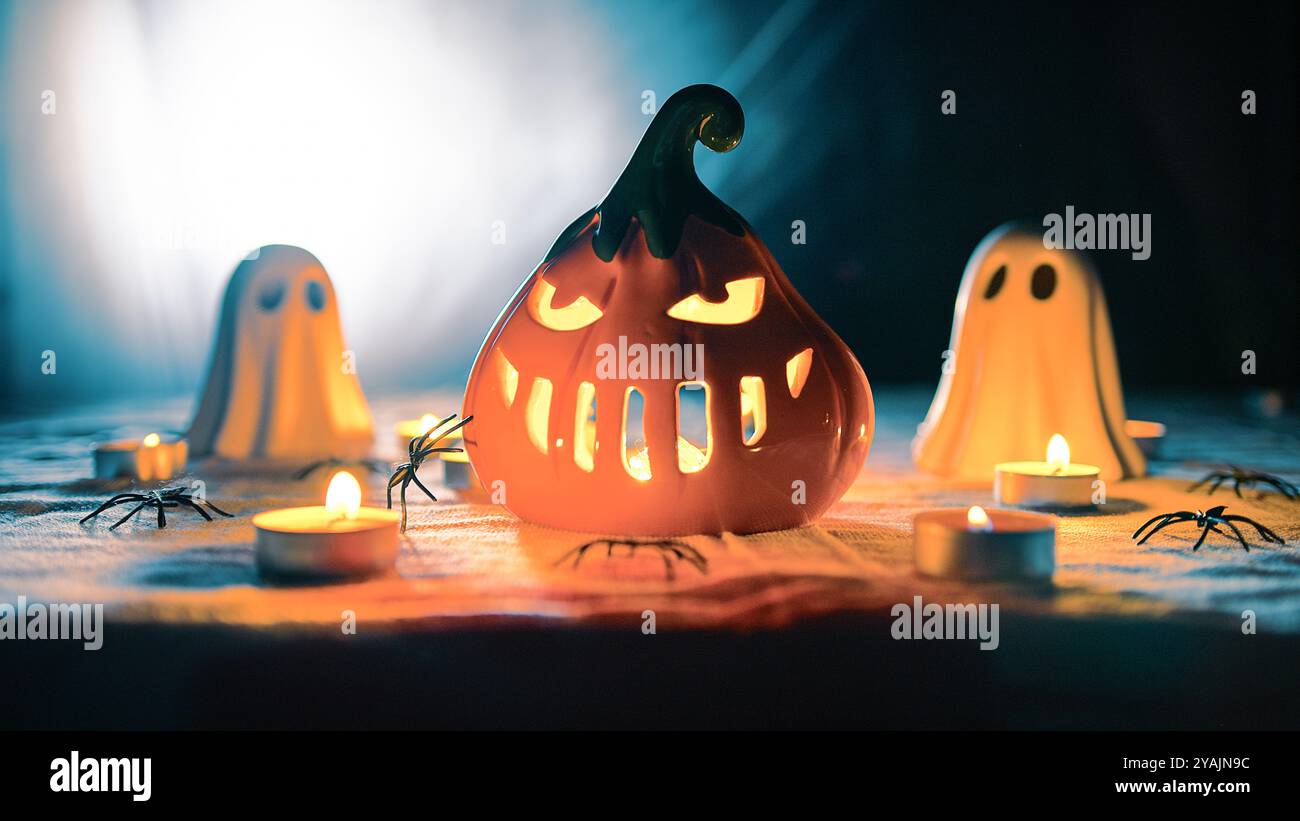 The Horror Night Lighted By Candles Stock Photo - Alamy