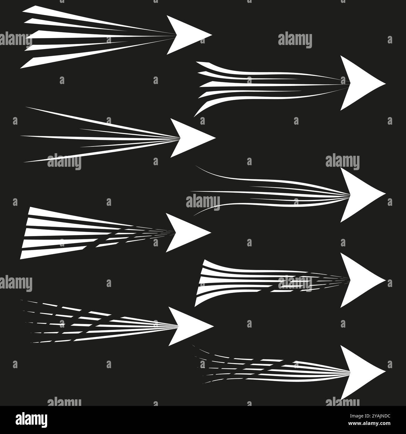 Dynamic white arrows with motion lines on a black background. Speed and direction concept for ...