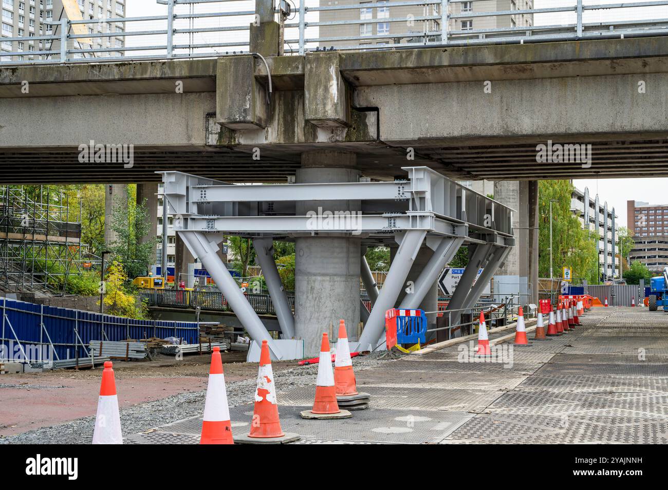 Temporary steel structure under the M8 Motorway during repair of the ...
