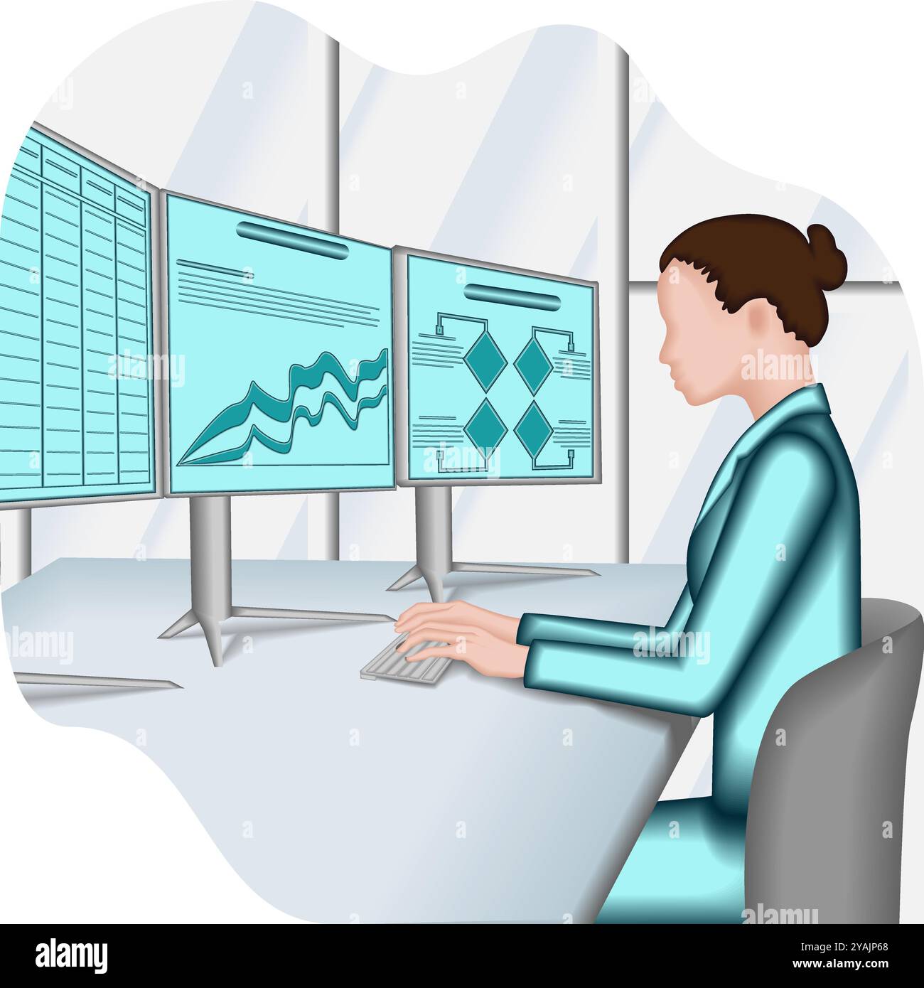 A woman is studying the reports to identify and understand problems in ...