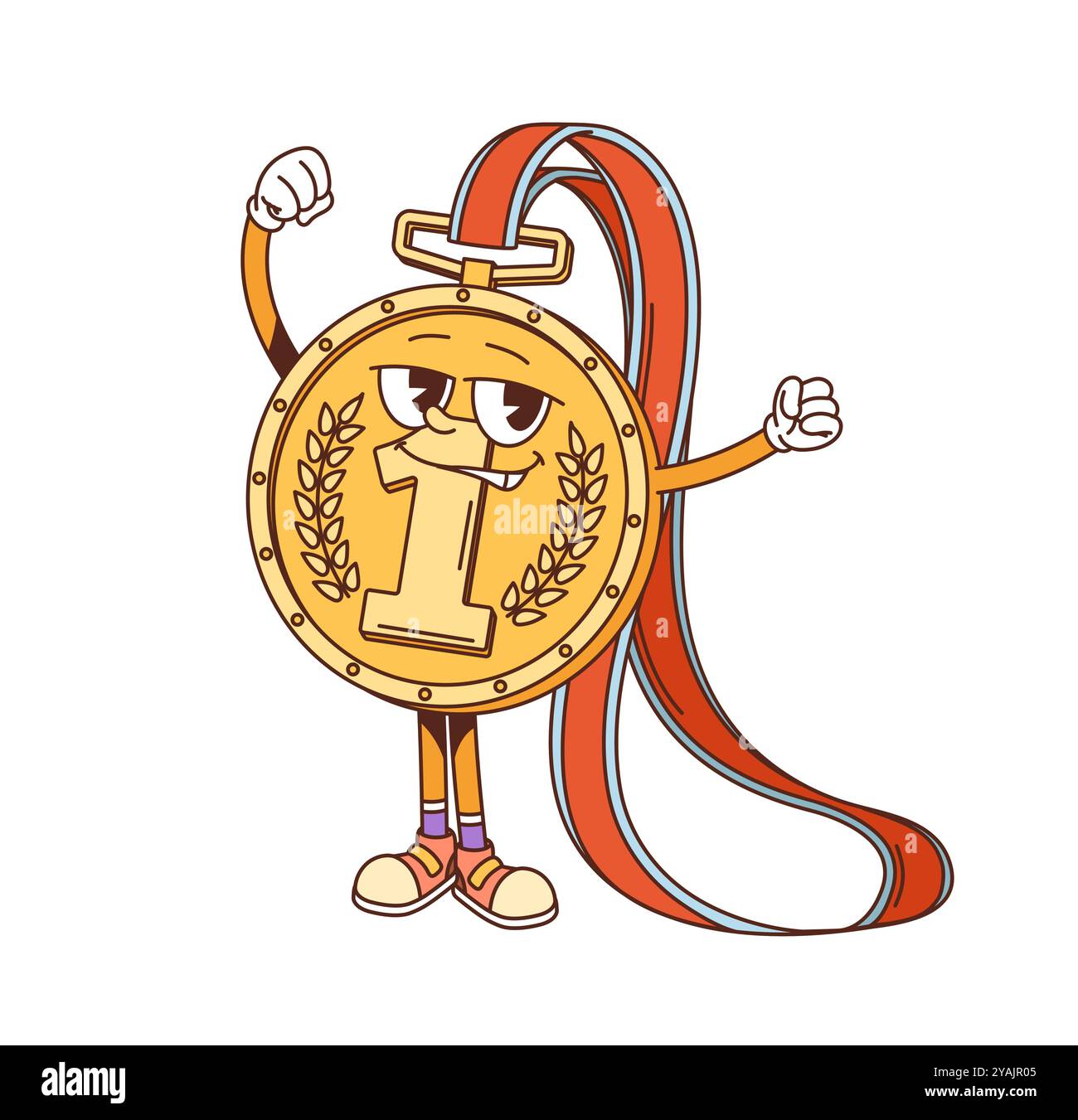 Groovy school golden medal character. Isolated cartoon vector happy ...
