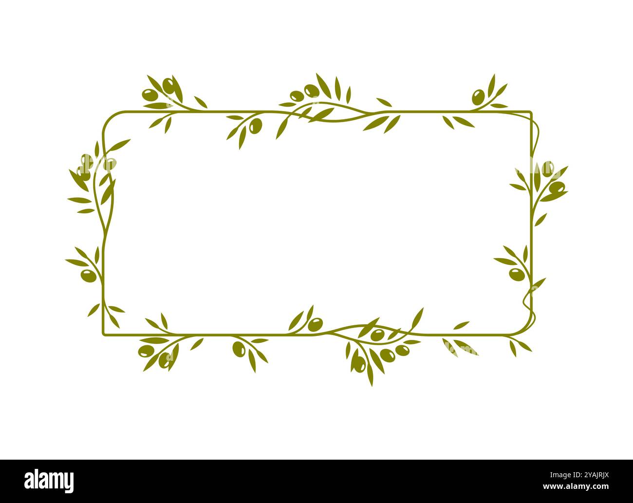 Olive leaves, tree branches and fruits frame. Vector green olives ...