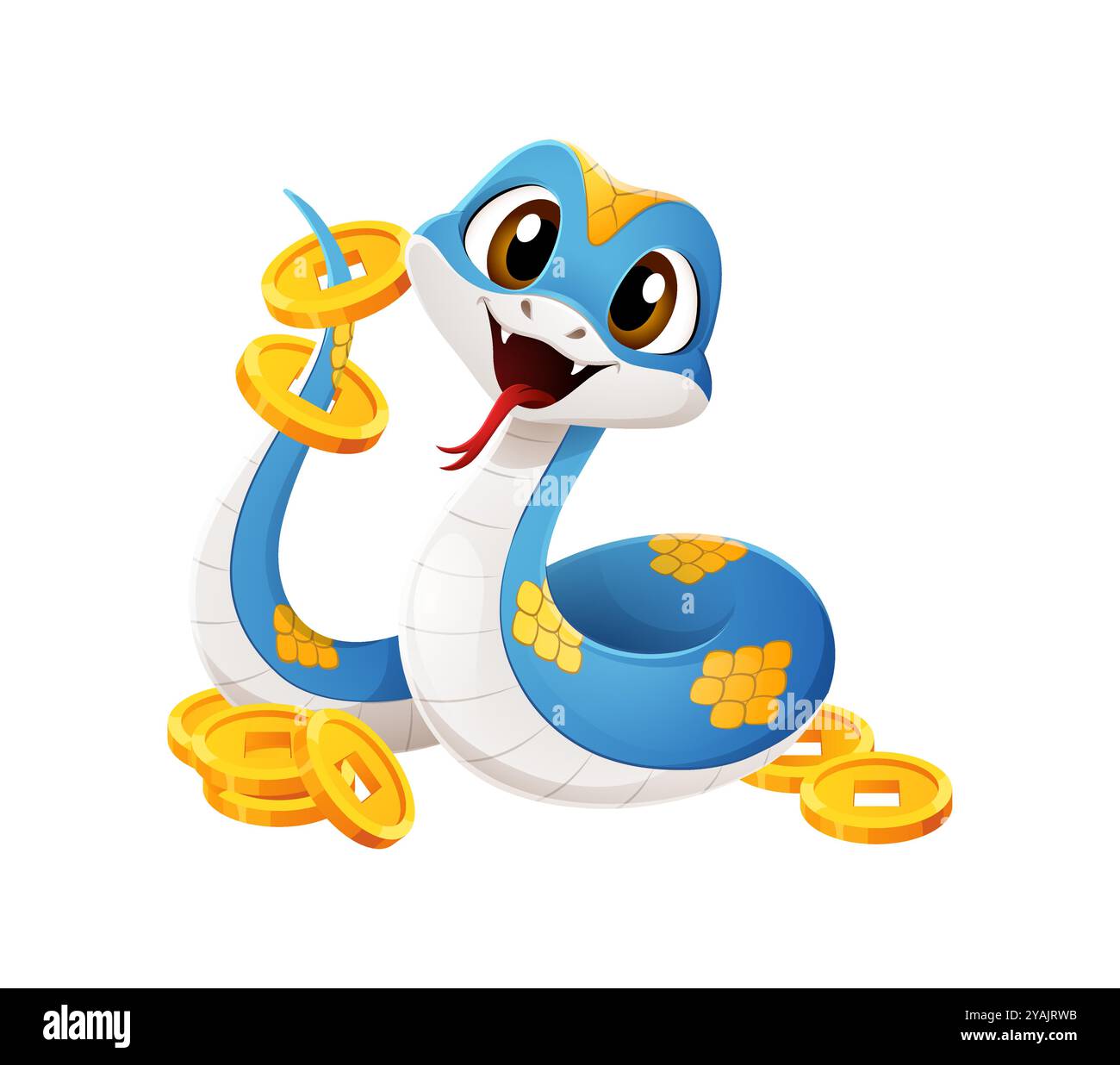 Cartoon snake character with cheerful expression, surrounded by gold ...