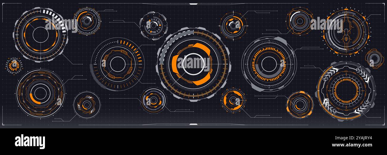 Futuristic digital technology HUD elements, cyber UI interface vector ...