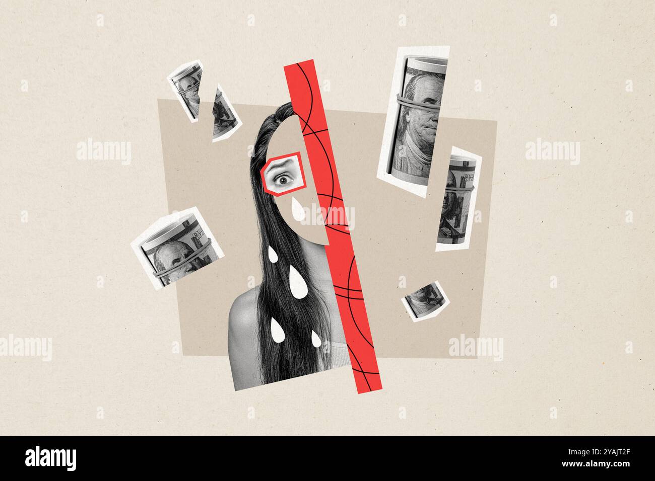 Composite trend artwork sketch image collage of pile many roll dollar ...