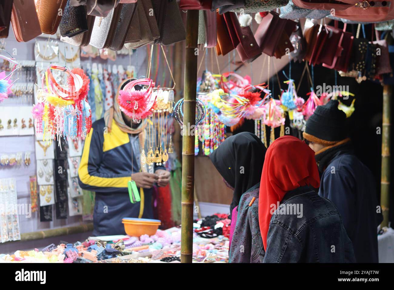 Colorful Street Market Stall with Fashion Accessories Display Stock ...