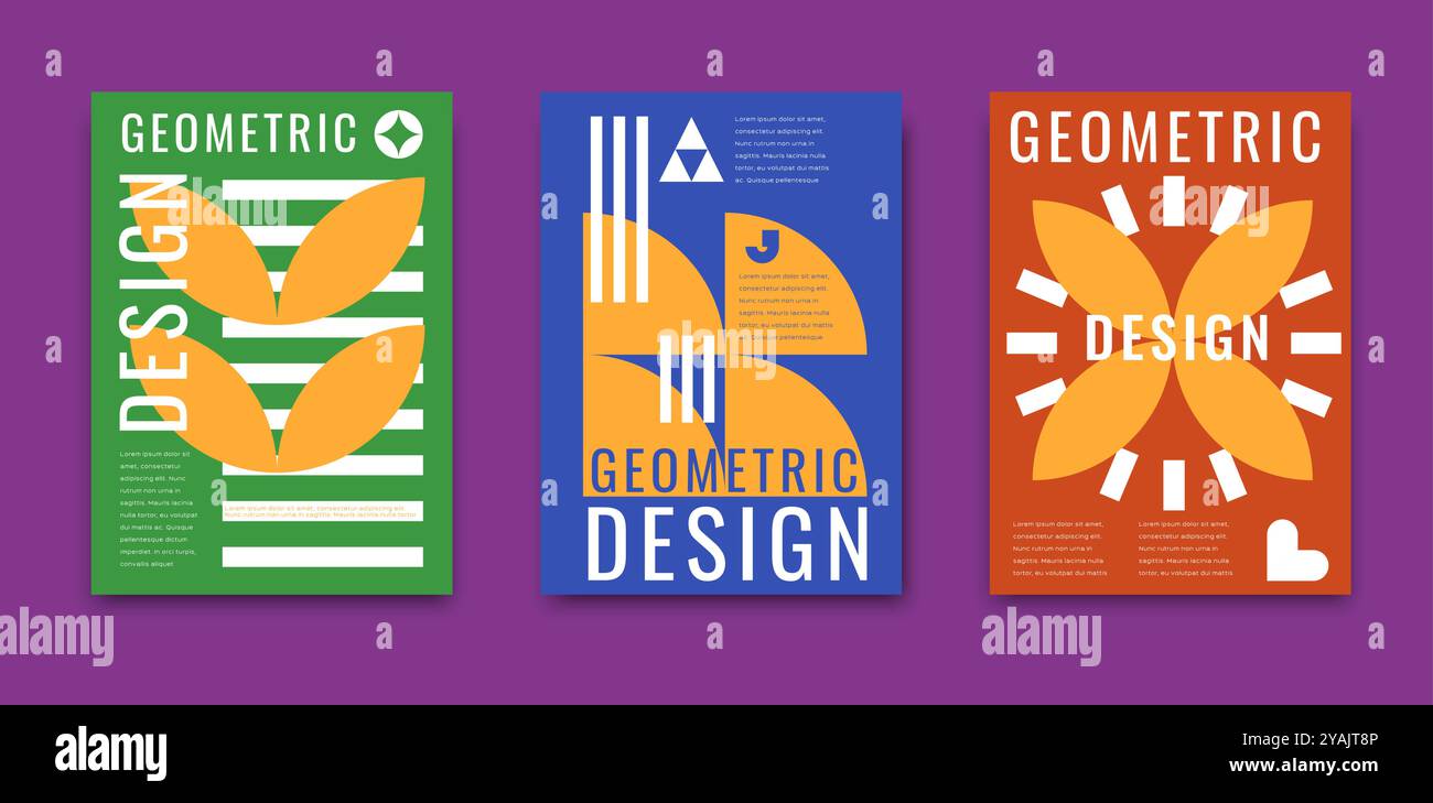 Abstract modern geometric posters featuring bold colors and dynamic ...