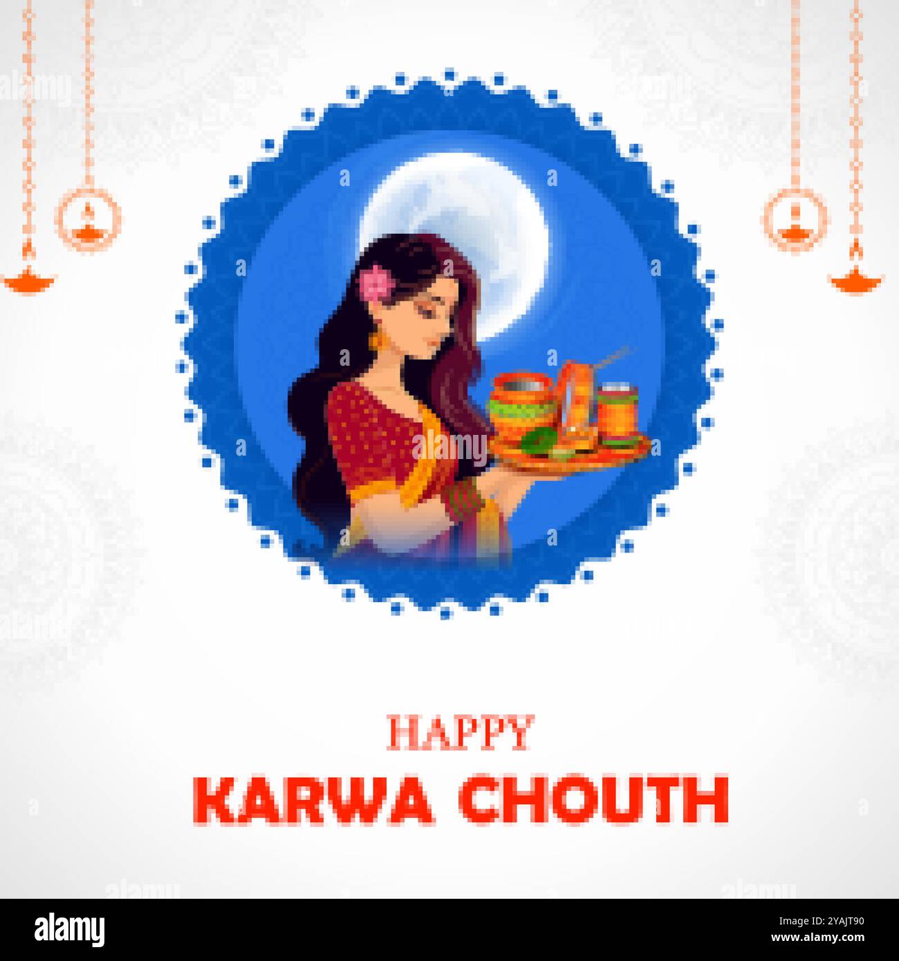 illustration of Indian woman performing Hindu married festival ritual ...