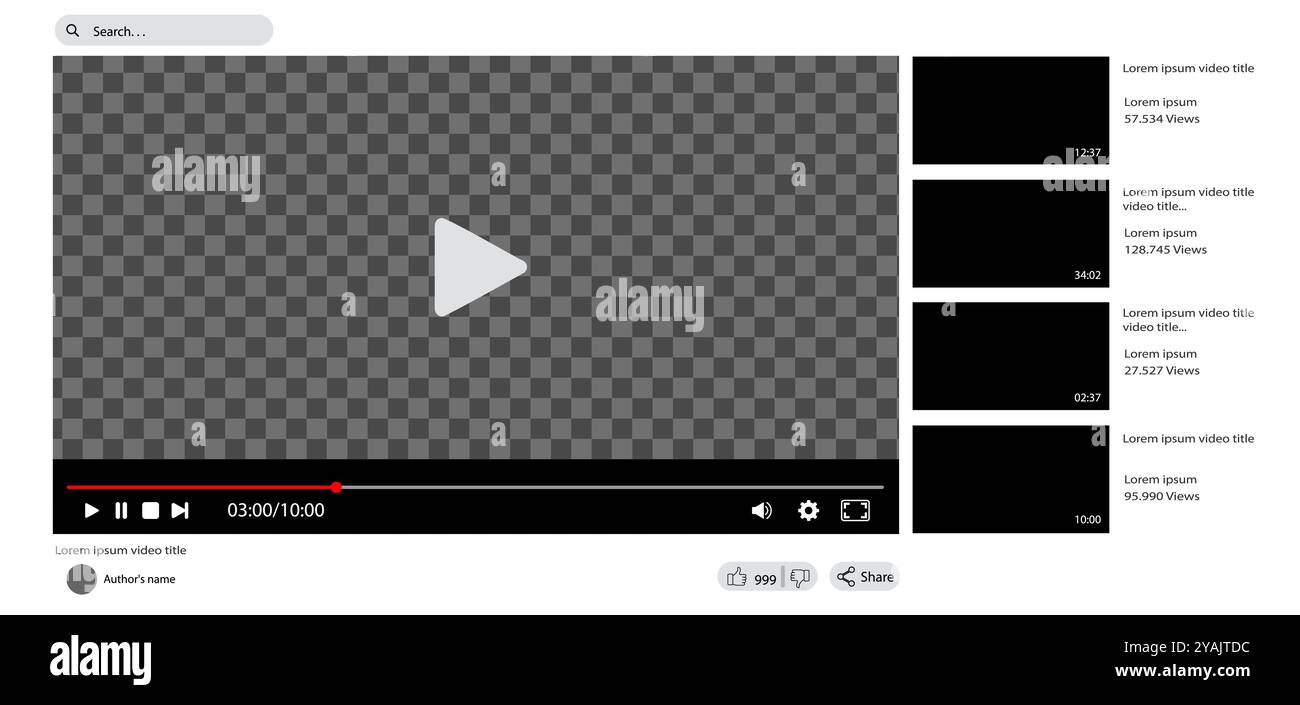 Video player interface with controls. The player window frame. Vector ...