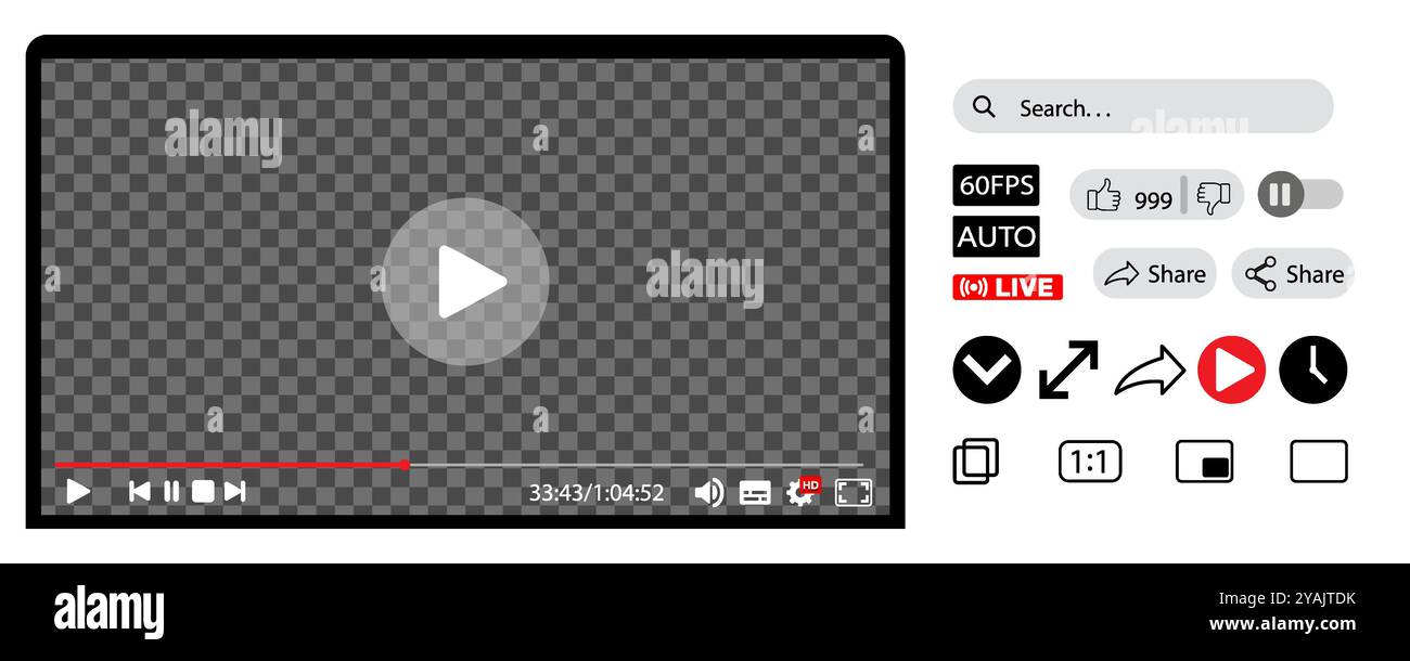Video Player Interface With Controls The Player Window Frame Vector Illustration Stock Vector
