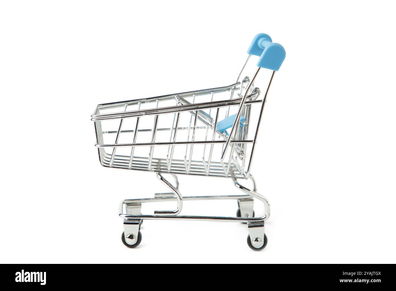 Empty mini blue shopping cart or trolley shopping isolated on white ...