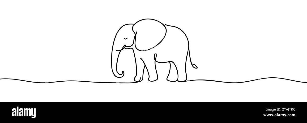Elephant animal continuous one line drawing vector illustration and ...