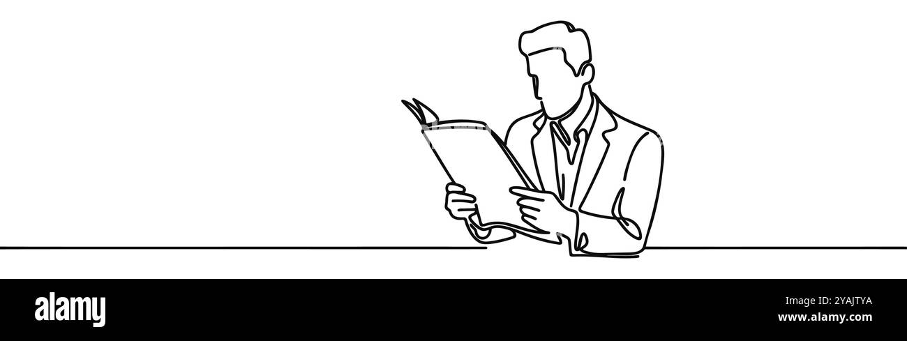 Continuous one line drawing of man to read newspaper, screening out ...