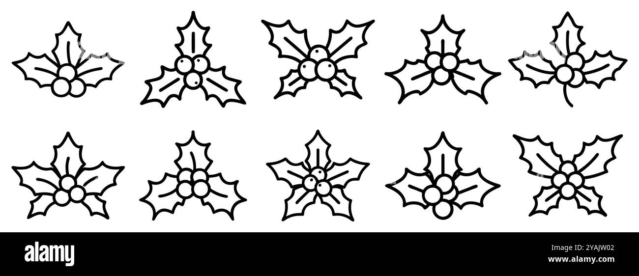 Christmas mistletoe Berries outline icons set Stock Vector Image & Art ...