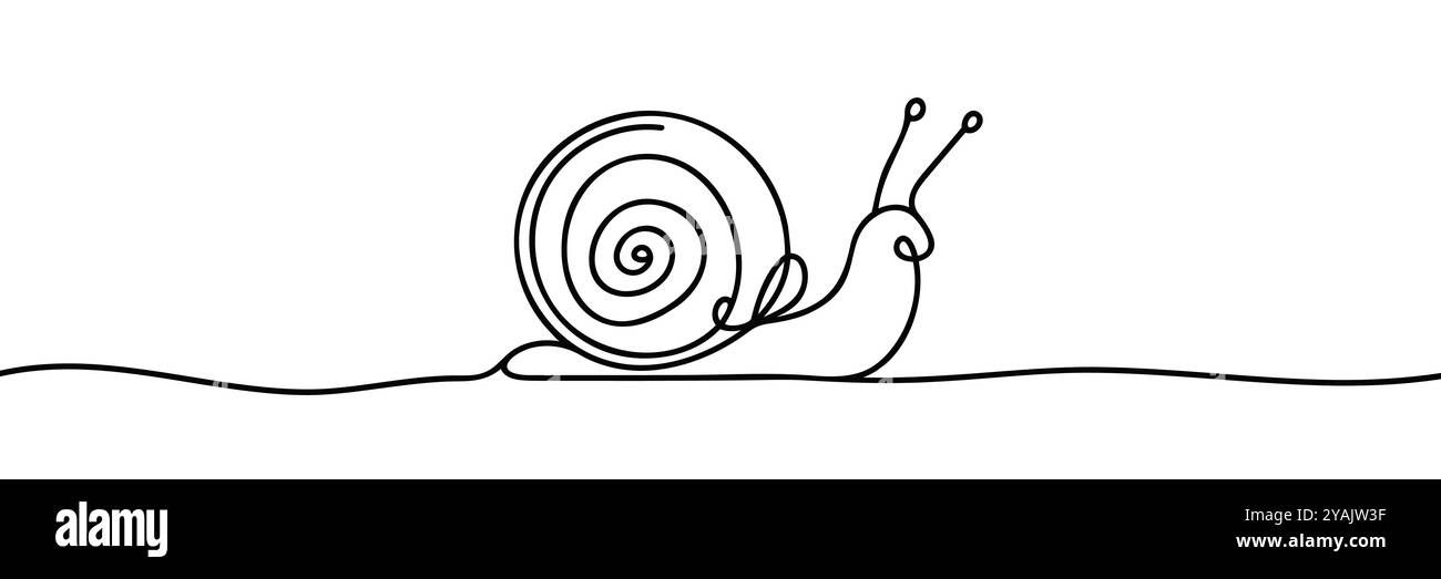 One single line drawing of exotic snail mascot concept for healthy food ...