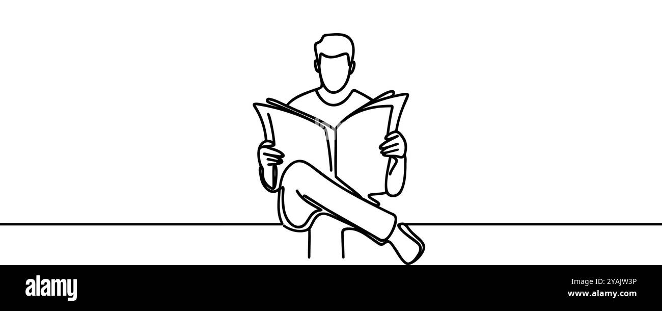 Continuous one line drawing of man to read newspaper, screening out ...