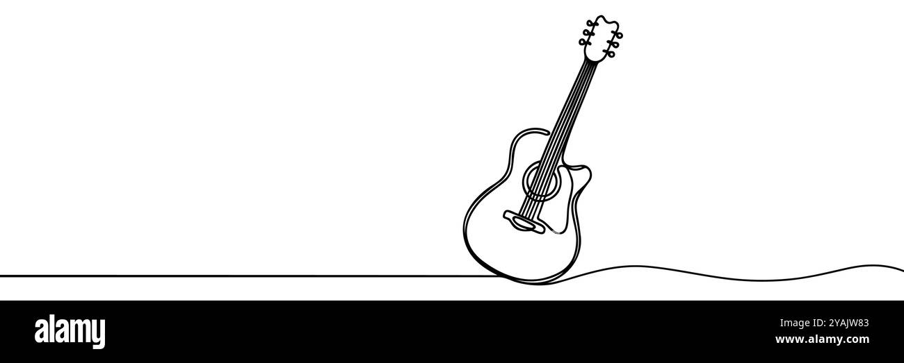 Guitar continuous one line drawing on white background Stock Vector ...
