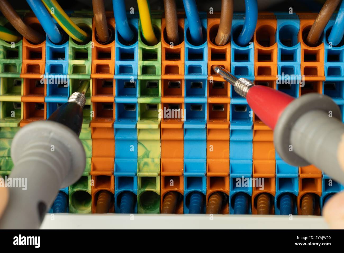 Multimeter Probes Testing Electrical Terminal Blocks Stock Photo - Alamy