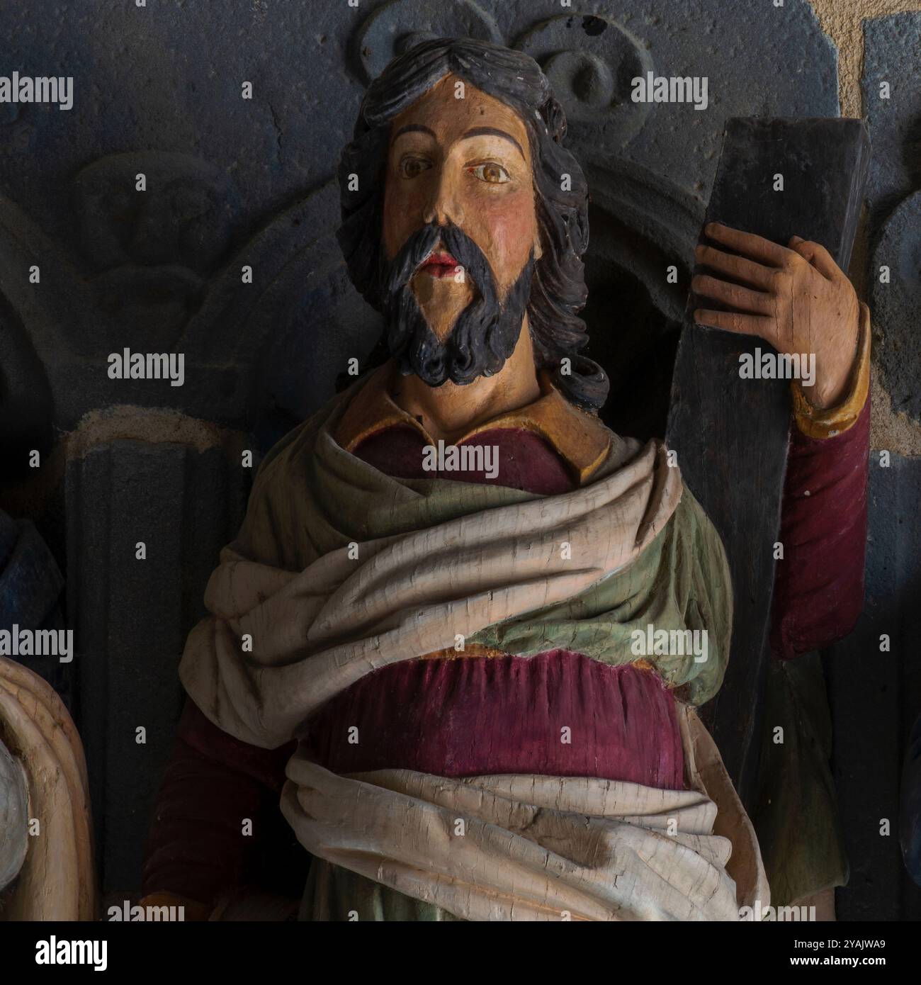 Saint Andrew the Apostle, sculpted in wood in 1721. Head and upper body ...