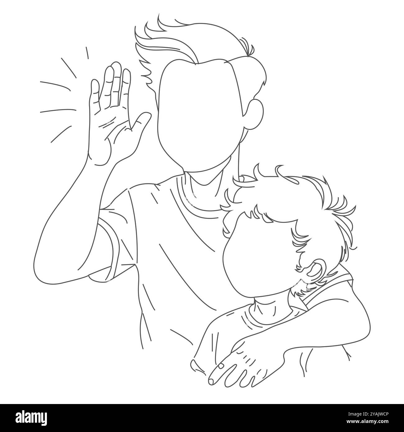 Single continuous line drawing of young dad giving high five gesture to ...