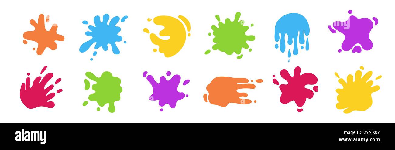 Colorful splash shape in cartoon happy style. Abstract dropped liquid ...