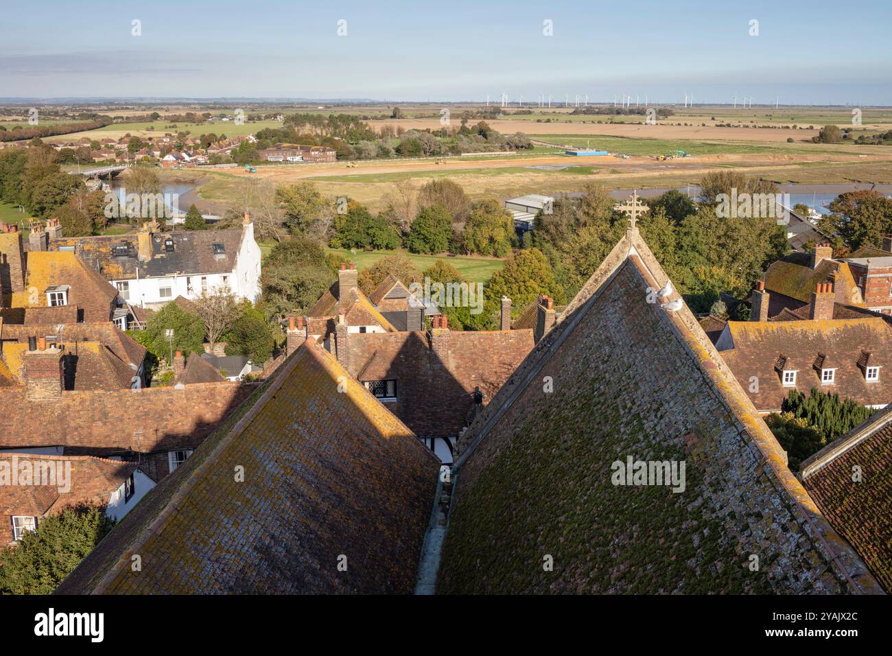 View over town of Rye from top of church of St Mary tower, Rye, East ...