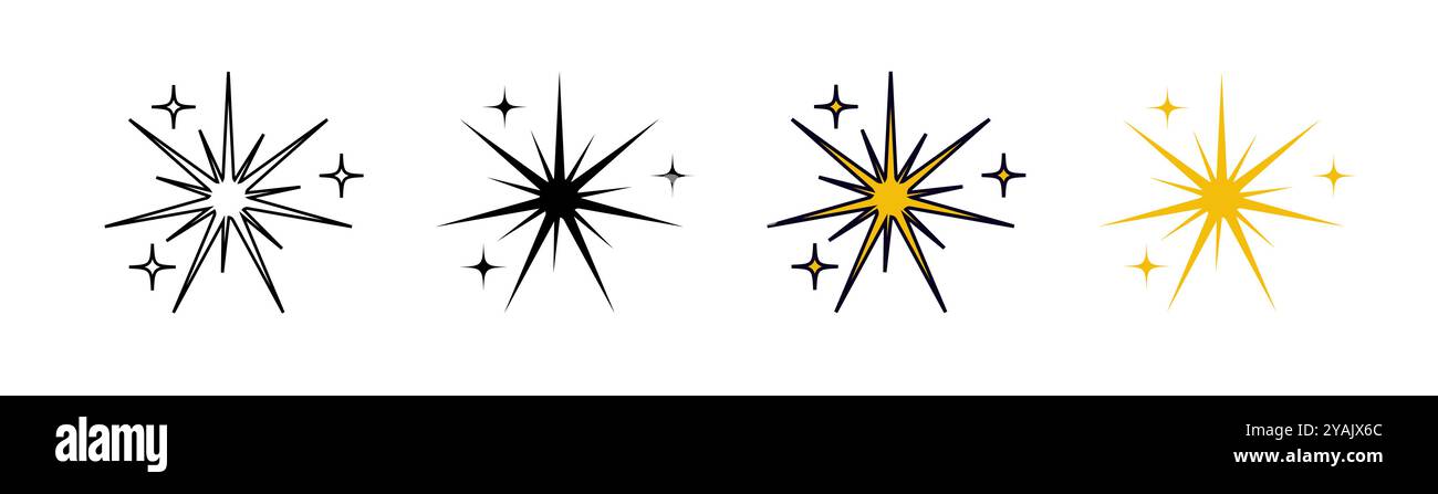 Signs of shining and bright start. Space minimalistic icons Stock ...