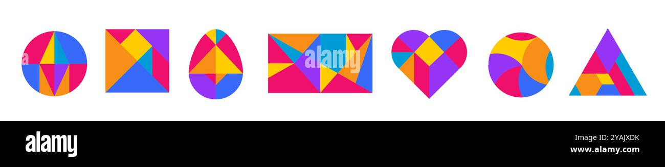 Tangram game set of colorful objects for logic game in cartoon style ...