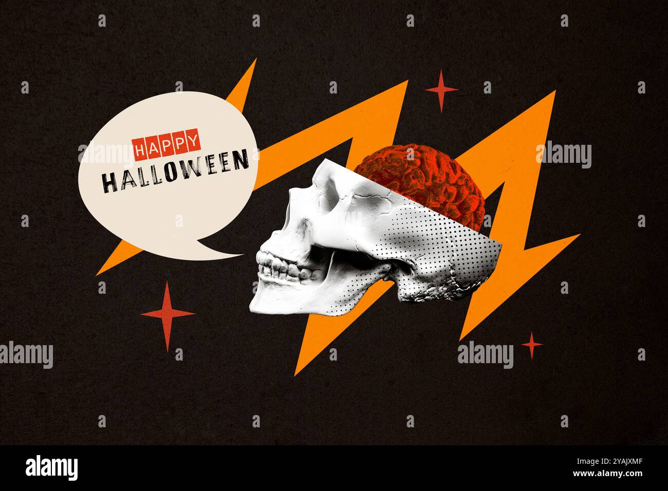 Composite trend collage of autumn season spooky poster human head skull ...
