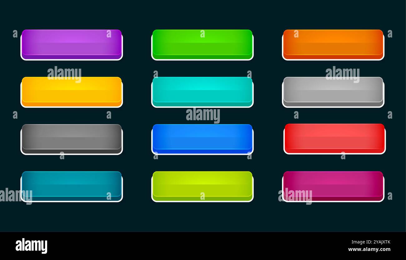 3d style rectangle shape web button icons in collection vector Stock ...