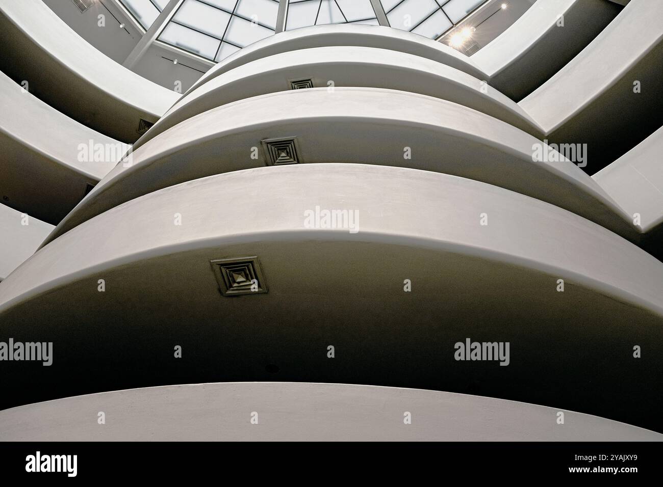 Interior low angle view of spiral ramp, Solomon R. Guggenheim Museum ...