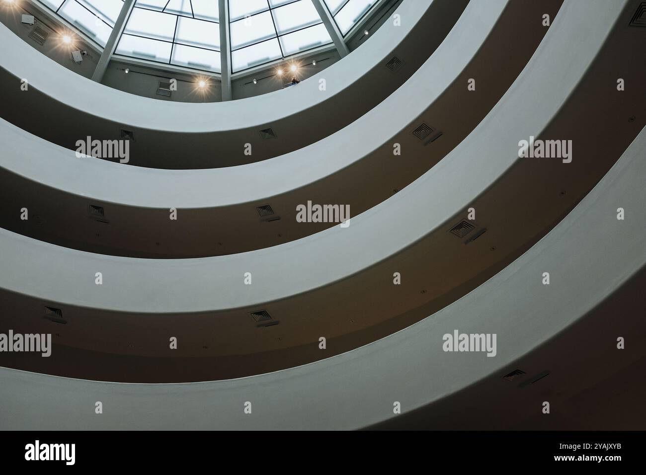 Interior low angle view of spiral ramp, Solomon R. Guggenheim Museum ...