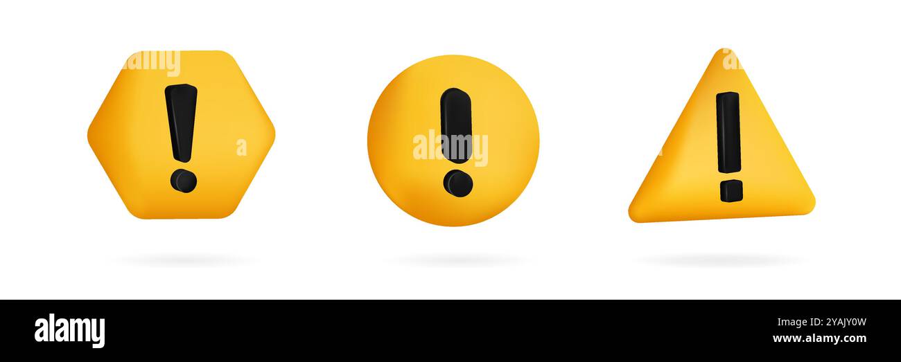 Yellow warning signs with black exclamation mark. Road dangerous symbol ...