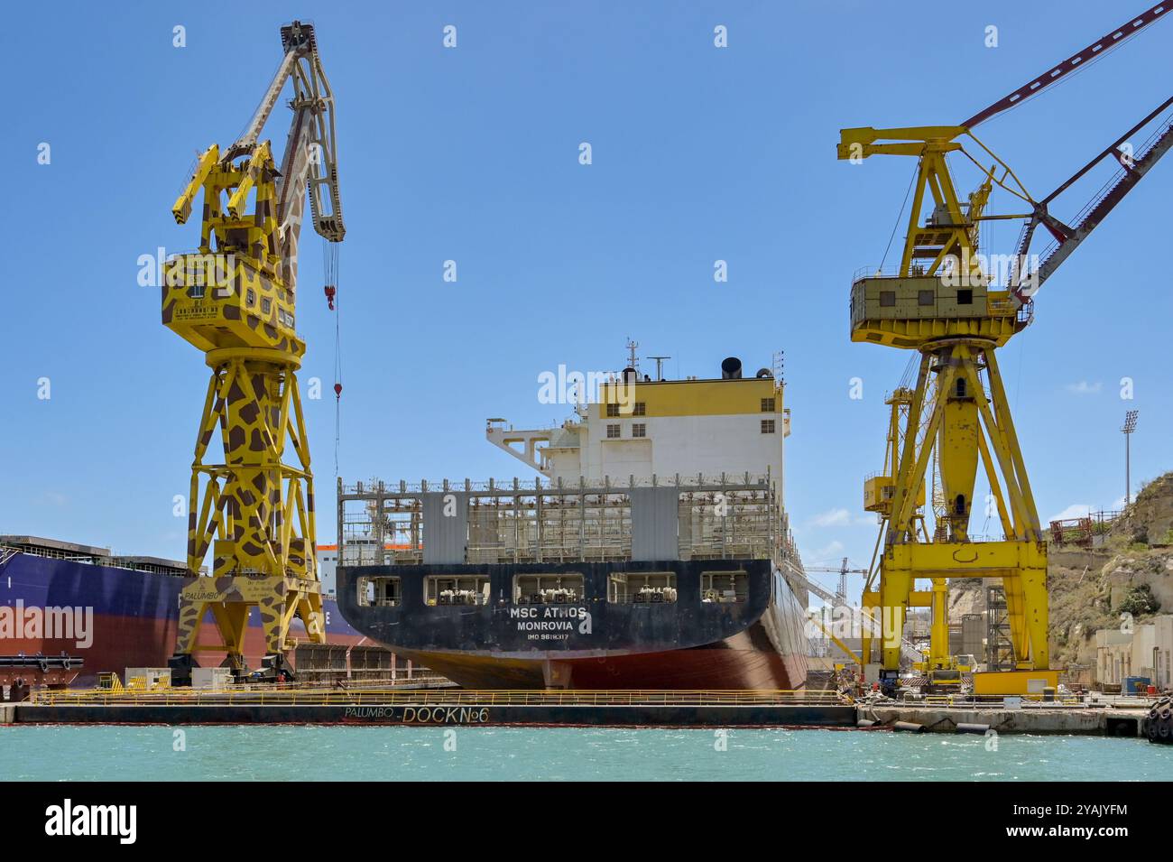 Valletta, Malta - 6 August 2023: Large container ship MSC Athos in dry ...
