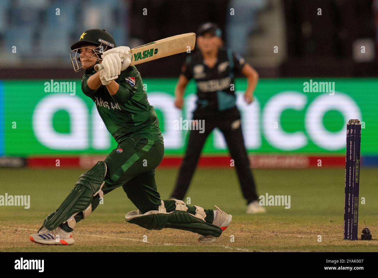 Pakistan's captain Fatima Sana bats during the ICC Women's T20 World ...