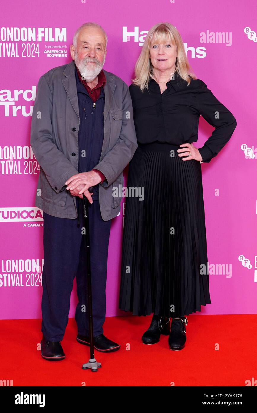 Director Mike Leigh (left) and Georgina Lowe attends the BFI London Film Festival gala screening ...