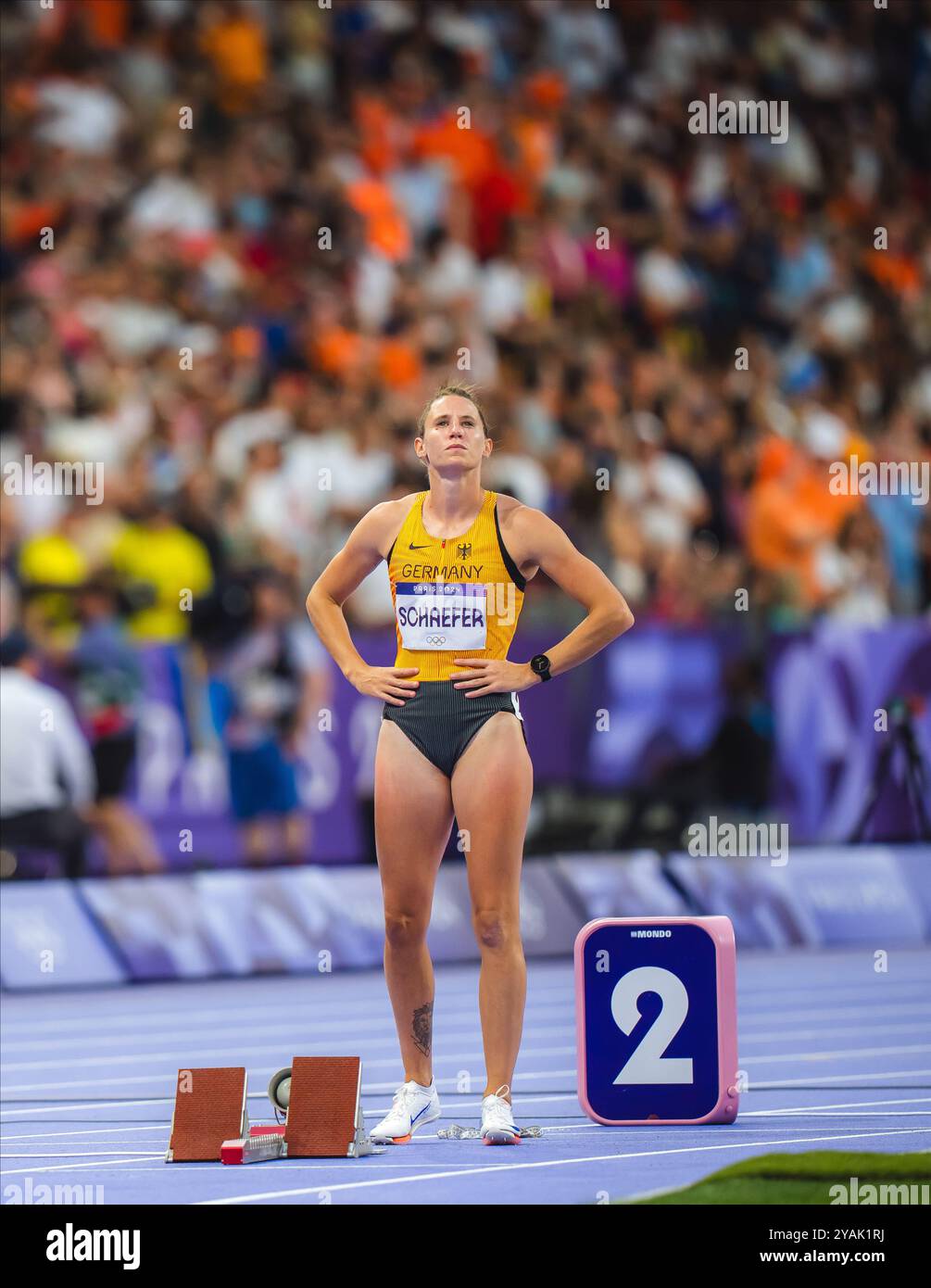 Carolin Schäfer participating in the 200 meters at the Paris 2024 ...