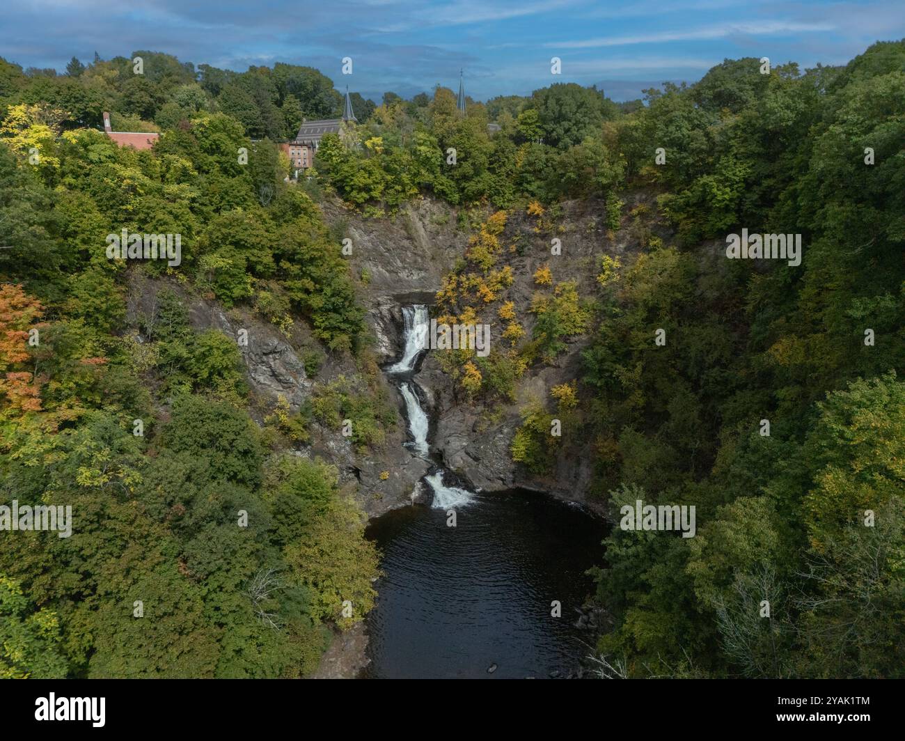 Drone photo of the waterfall at Poestenkill Gorge, Troy, New York State ...