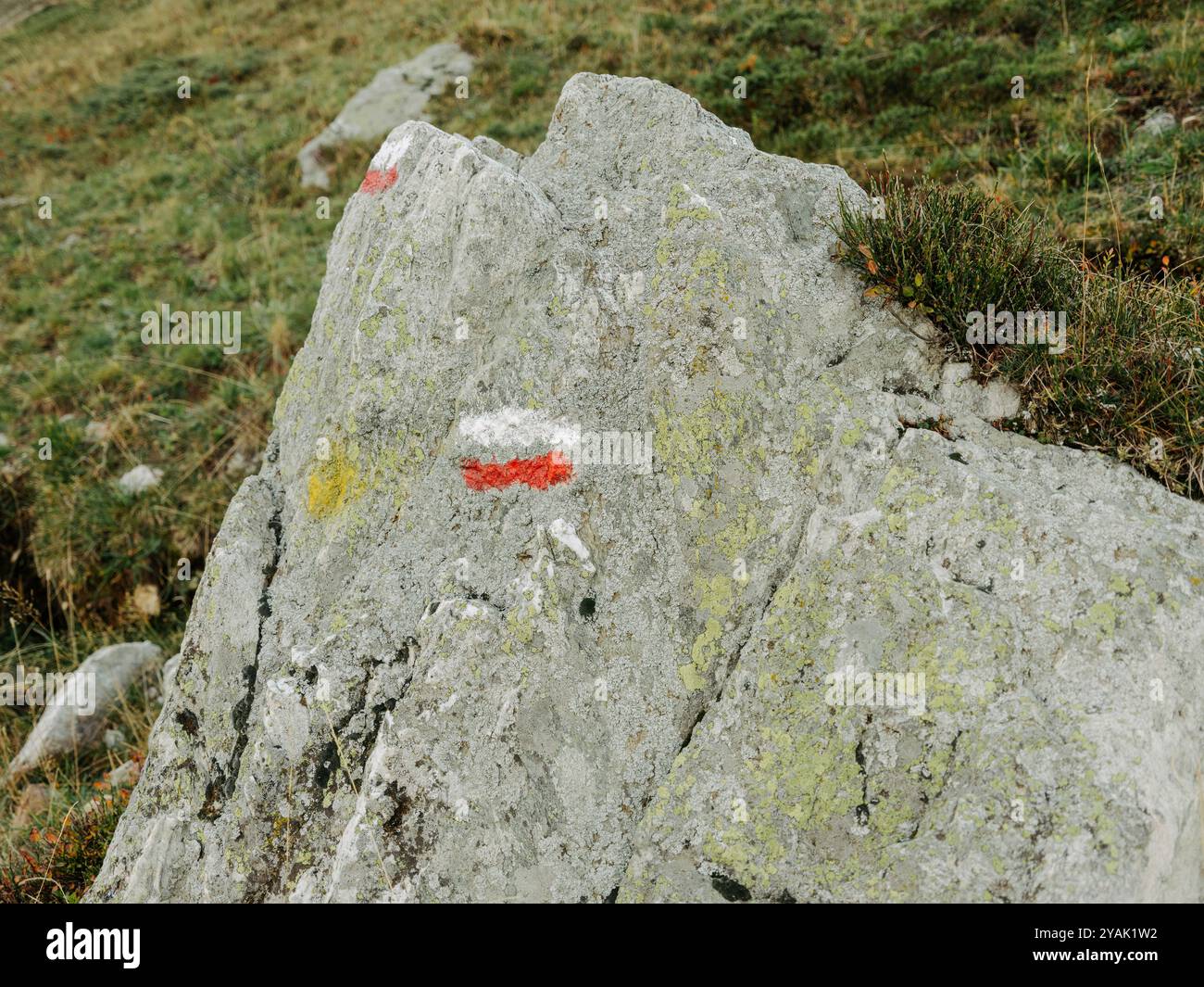 Image depicting a rock with the indication of a hiking trail drawn on ...