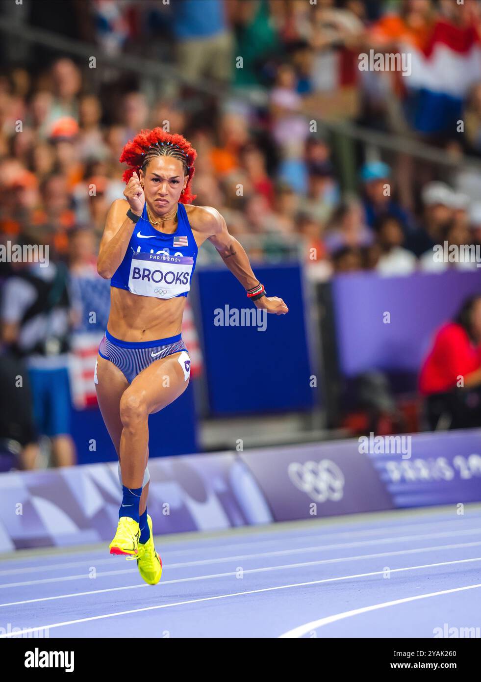 Taliyah Brooks participating in the 200 meters at the Paris 2024 ...