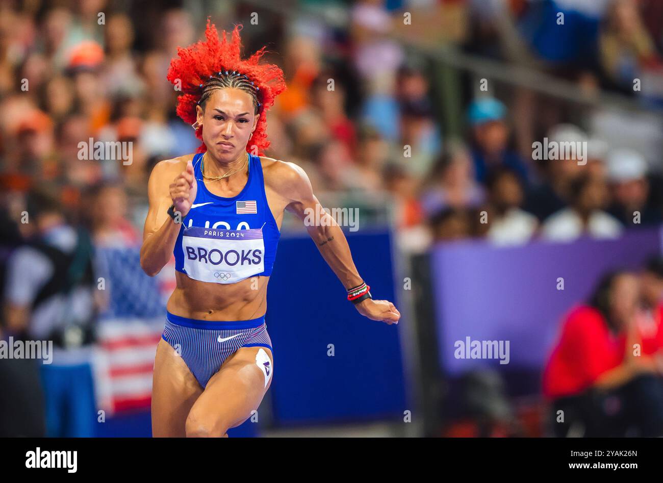 Taliyah Brooks participating in the 200 meters at the Paris 2024 ...