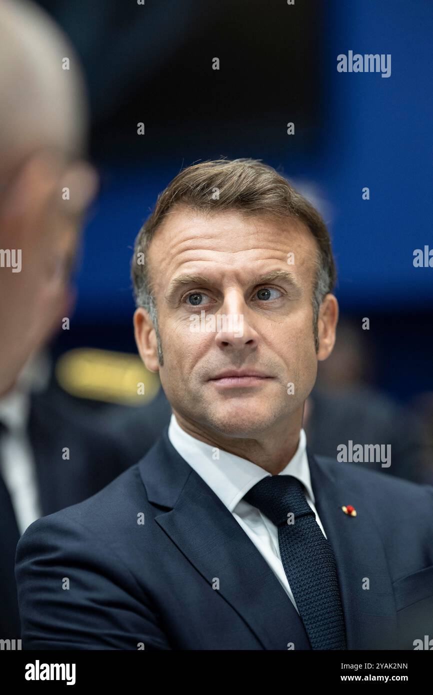Paris, France. 14th Oct, 2024. French President Emmanuel Macron visits ...