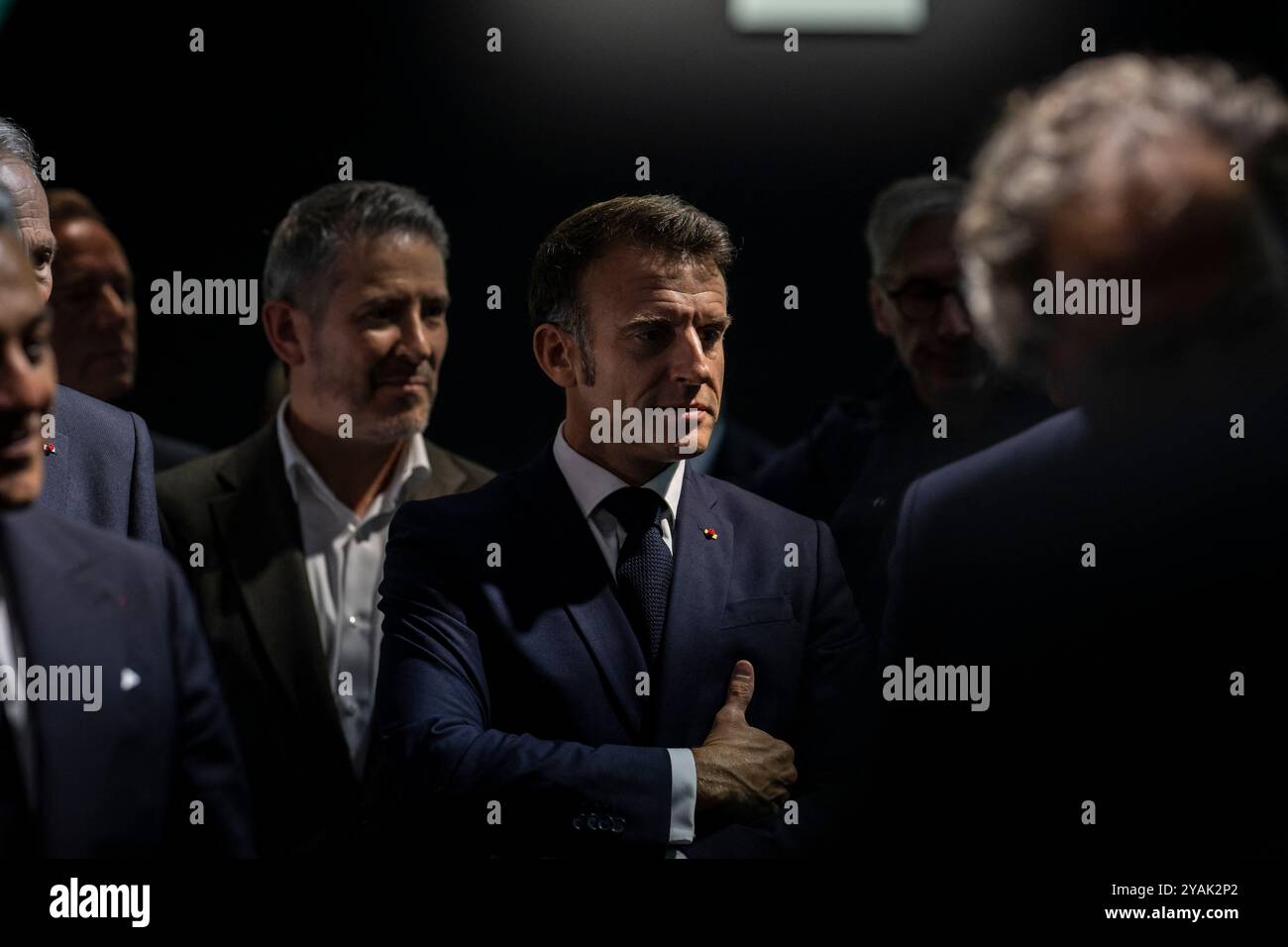 Paris, France. 14th Oct, 2024. French President Emmanuel Macron visits ...