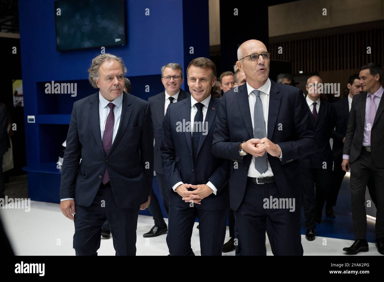Paris, France. 14th Oct, 2024. French President Emmanuel Macron and CEo ...